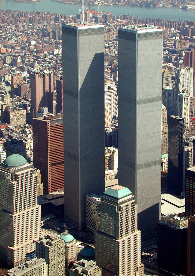 World Trade Center Twin Towers aerial March 2001