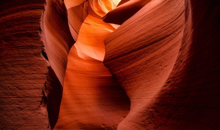 Antelope Canyon with sunlight streaming through sandstone walls
