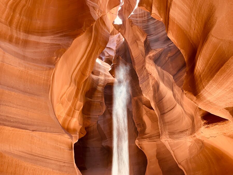 Sandstone formations and light beams in Upper Antelope Canyon