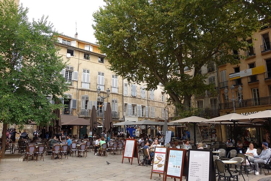 Place de l'Hôtel de Ville in Aix-en-Provence with the clock tower