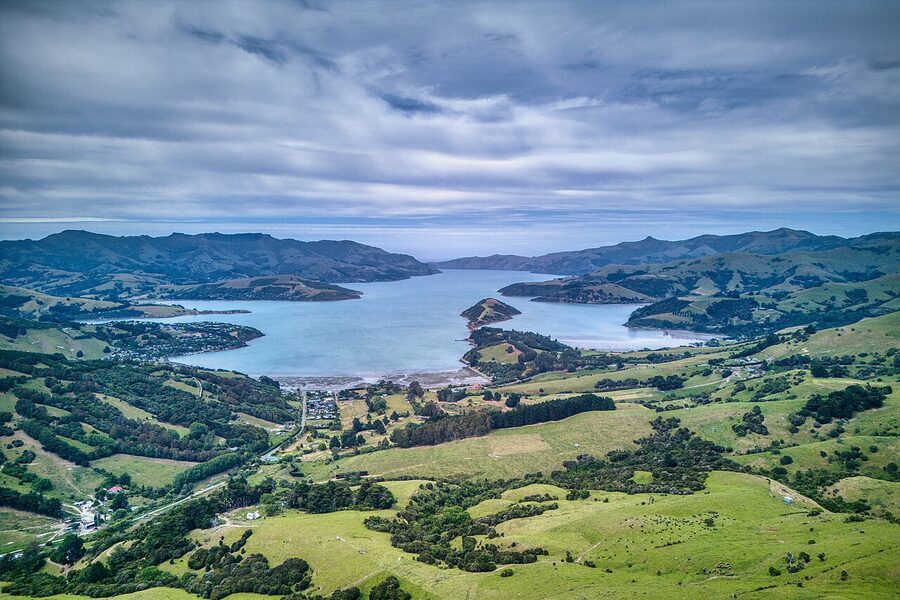 Akaroa harbour cliffs and bays