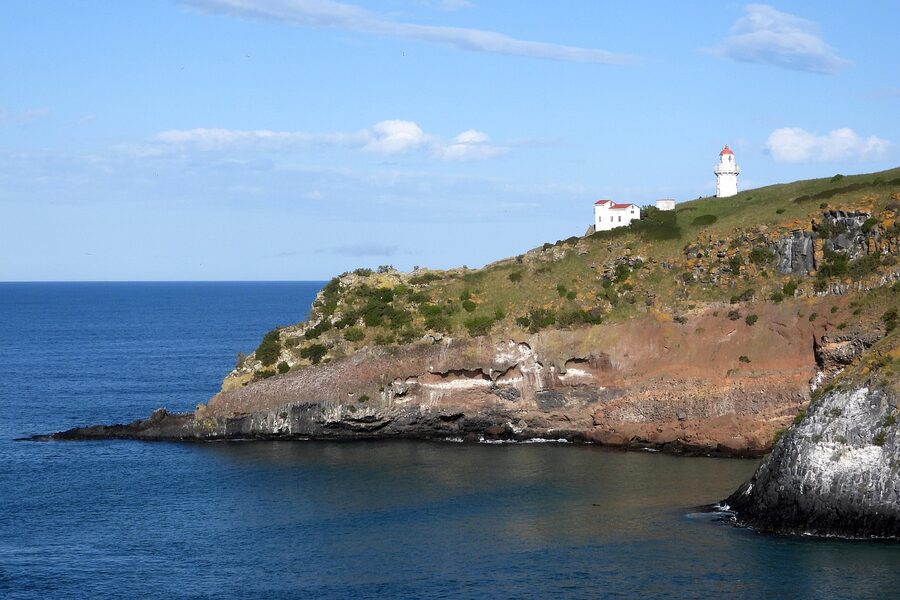 Akaroa lighthouse on rocky headland