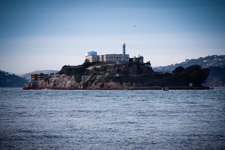 Alcatraz Island viewed from the ferry deck