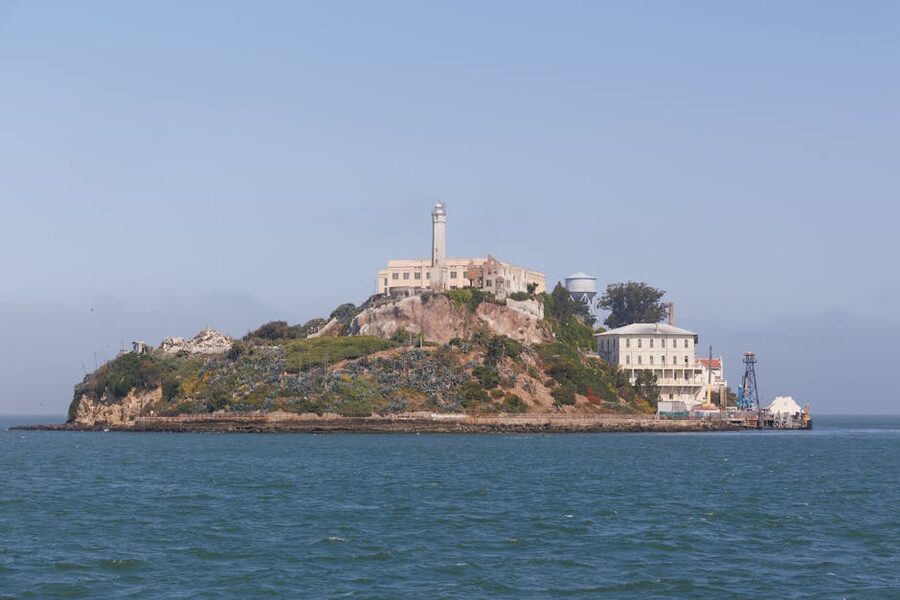 Alcatraz lighthouse and cellhouse on the island