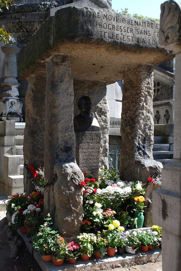 Allan Kardec tomb at Père Lachaise covered with flowers
