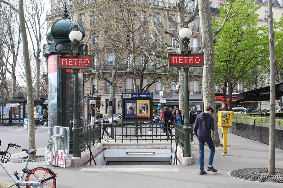 Alma Marceau metro entrance Paris near Crazy Horse