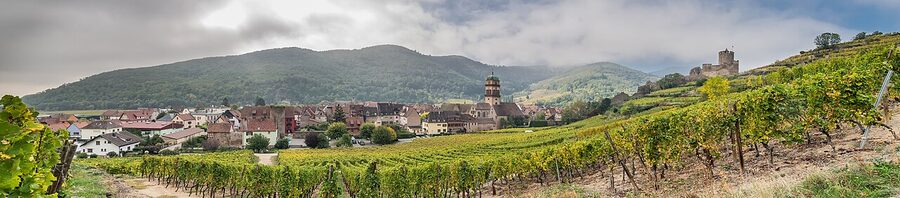 Kaysersberg village panorama with vineyards Alsace