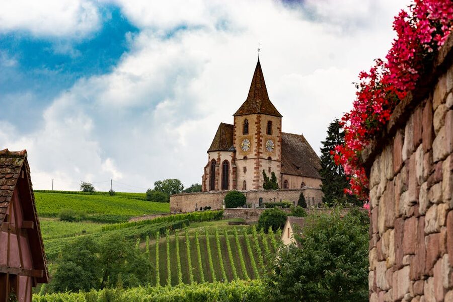 Ribeauvillé church surrounded by vineyards