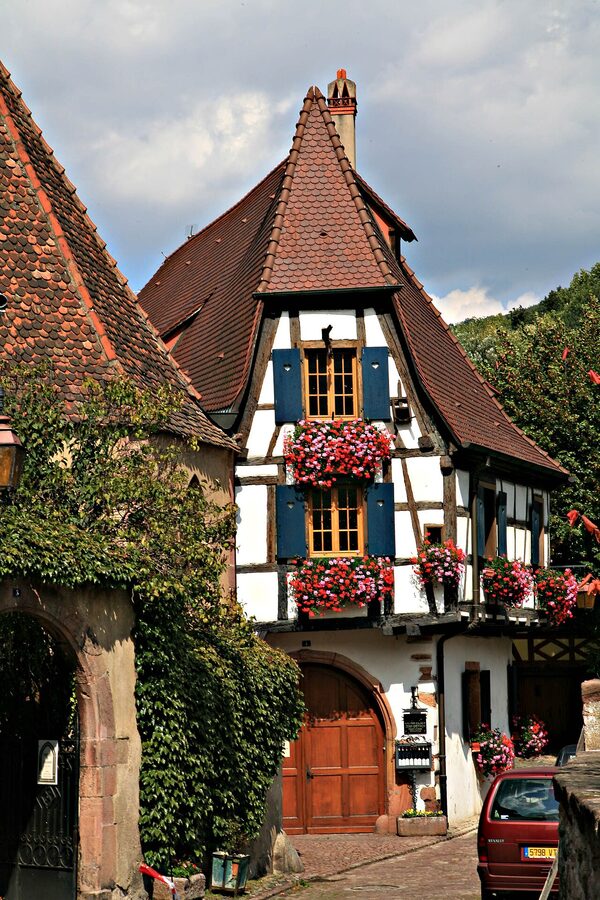 Riquewihr 16th century village street detail Alsace