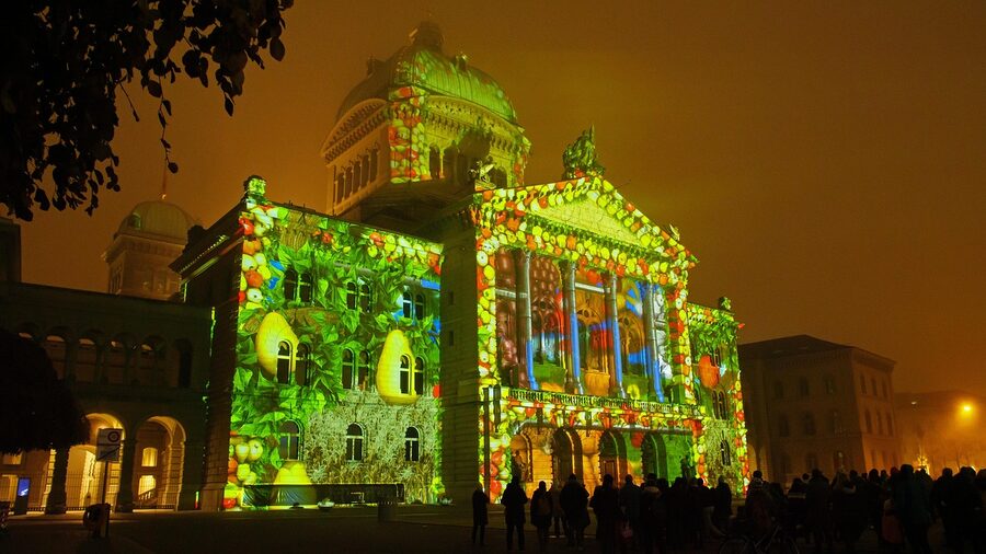 Laser show projection light art building