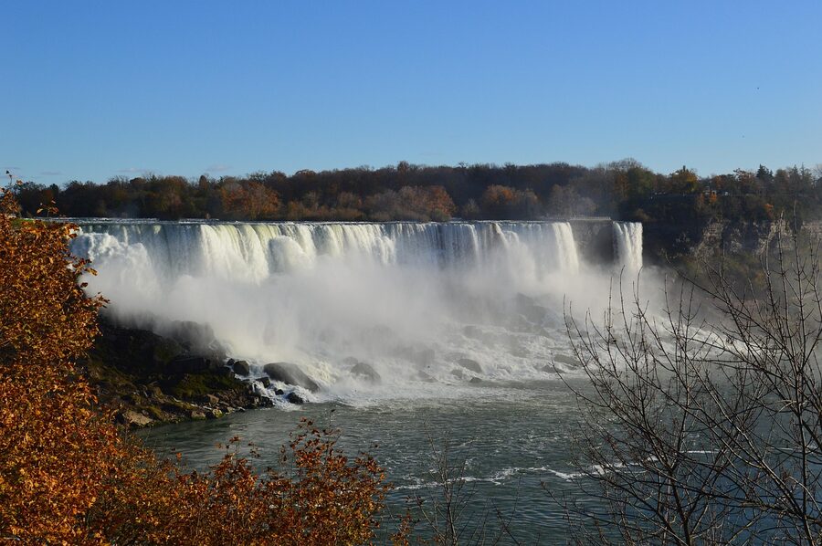Wide view of American Falls Niagara from the New York side