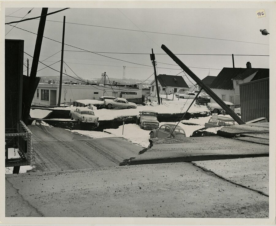 Damaged 4th Avenue in Anchorage after the 1964 Good Friday earthquake