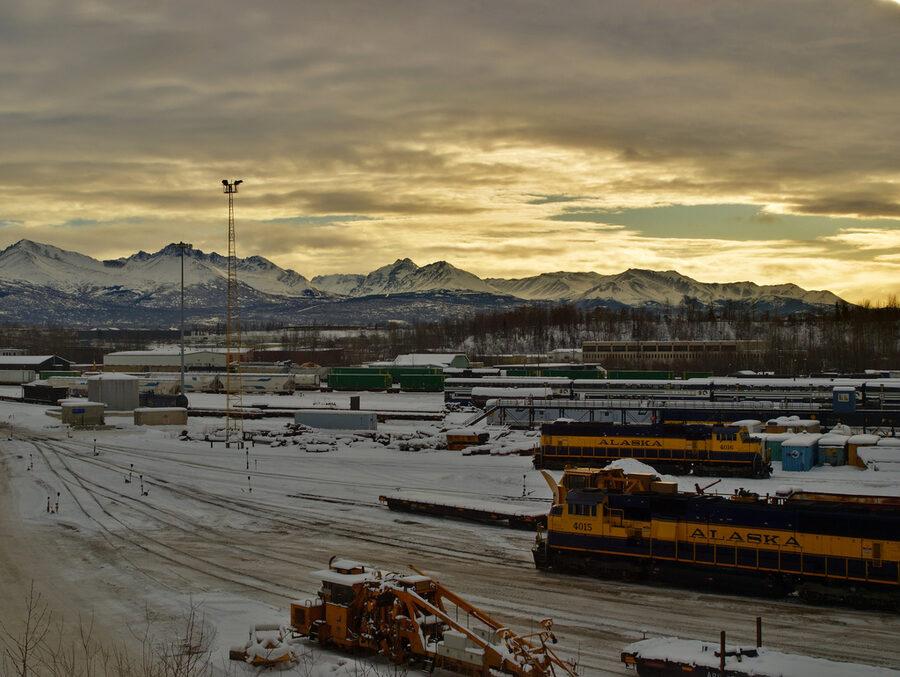 Alaska Railroad yard in Anchorage near Ship Creek