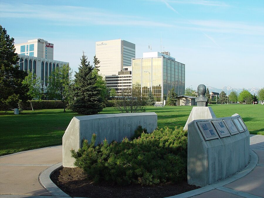 Downtown Anchorage skyline viewed from Delaney Park