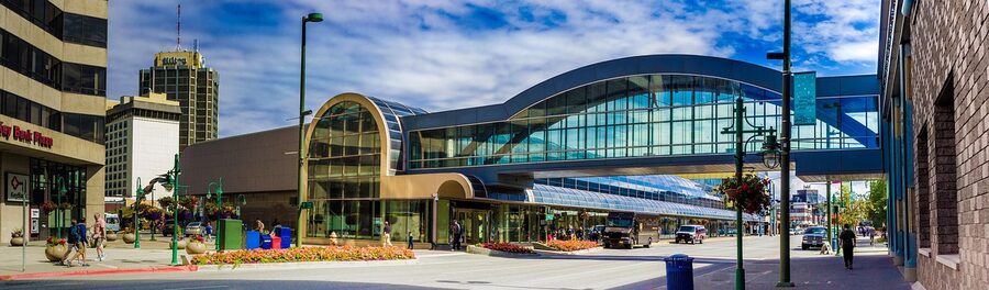 Anchorage downtown street near the trolley pickup point