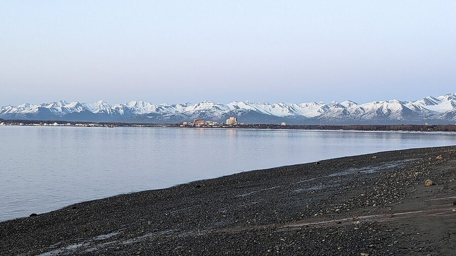 View from Point Woronzof across Cook Inlet with Chugach mountains