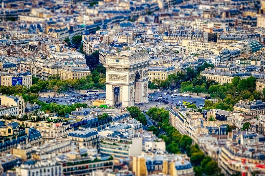 Arc de Triomphe with Champs-Elysees in foreground