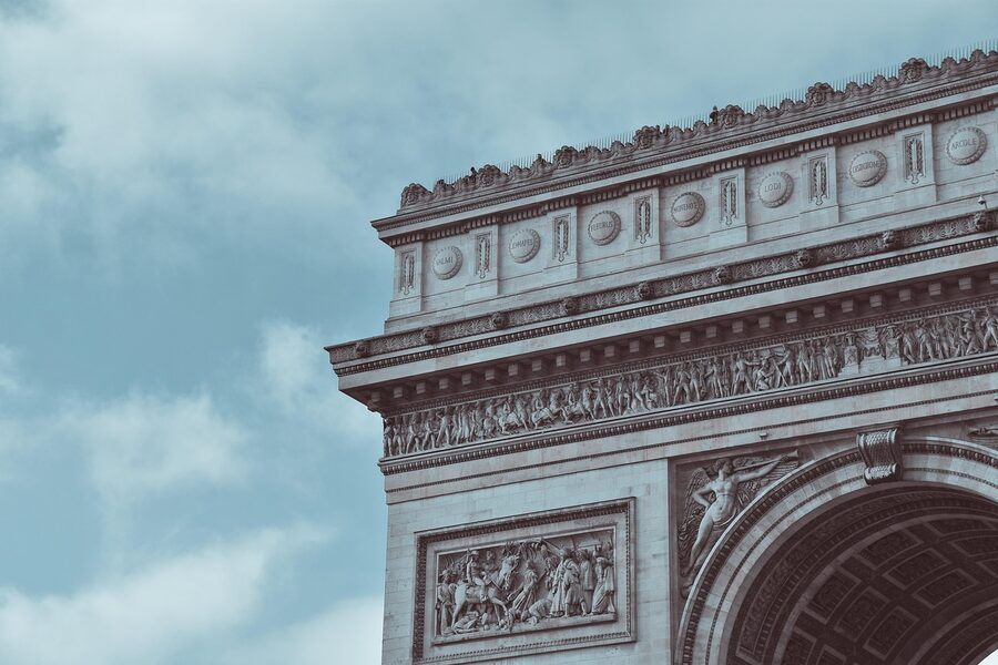 Arc de Triomphe in Paris seen from below