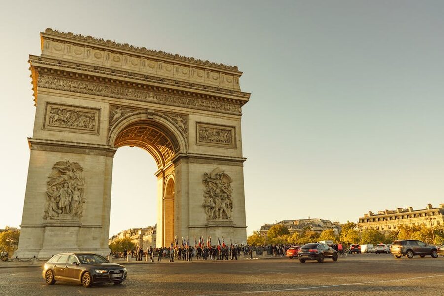 Arc de Triomphe at golden hour sunset Paris