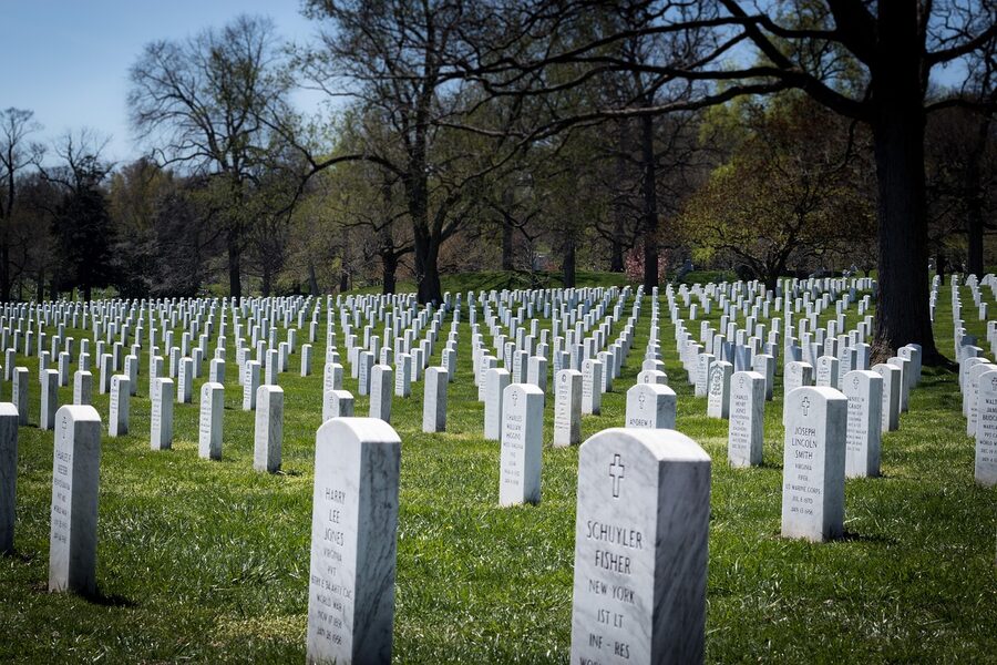 Rows of Arlington National Cemetery military headstones