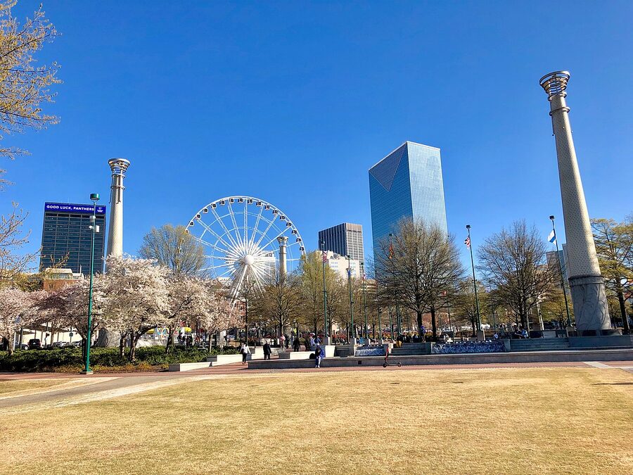 Centennial Olympic Park fountain and skyline Atlanta