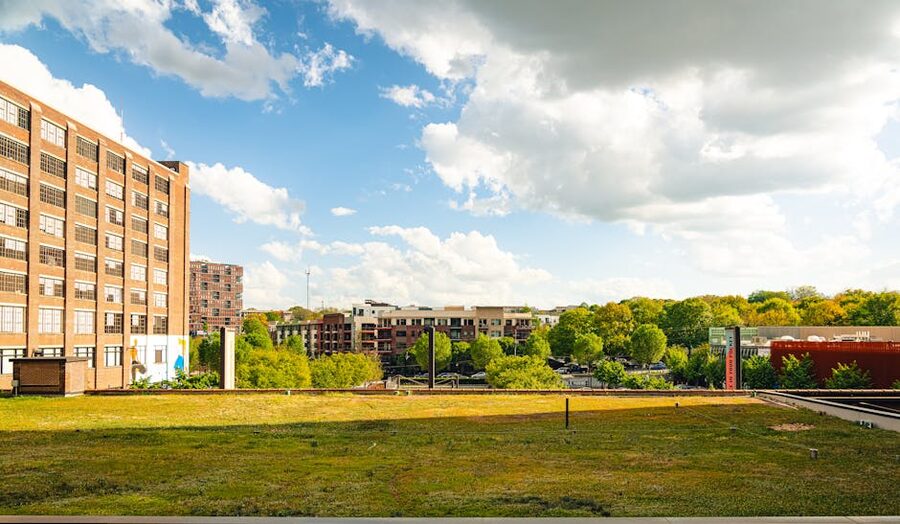 Atlanta midtown cityscape with historic architecture and greenery