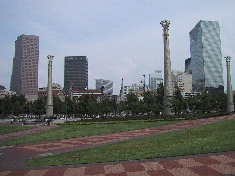 Centennial Olympic Park with downtown Atlanta in background