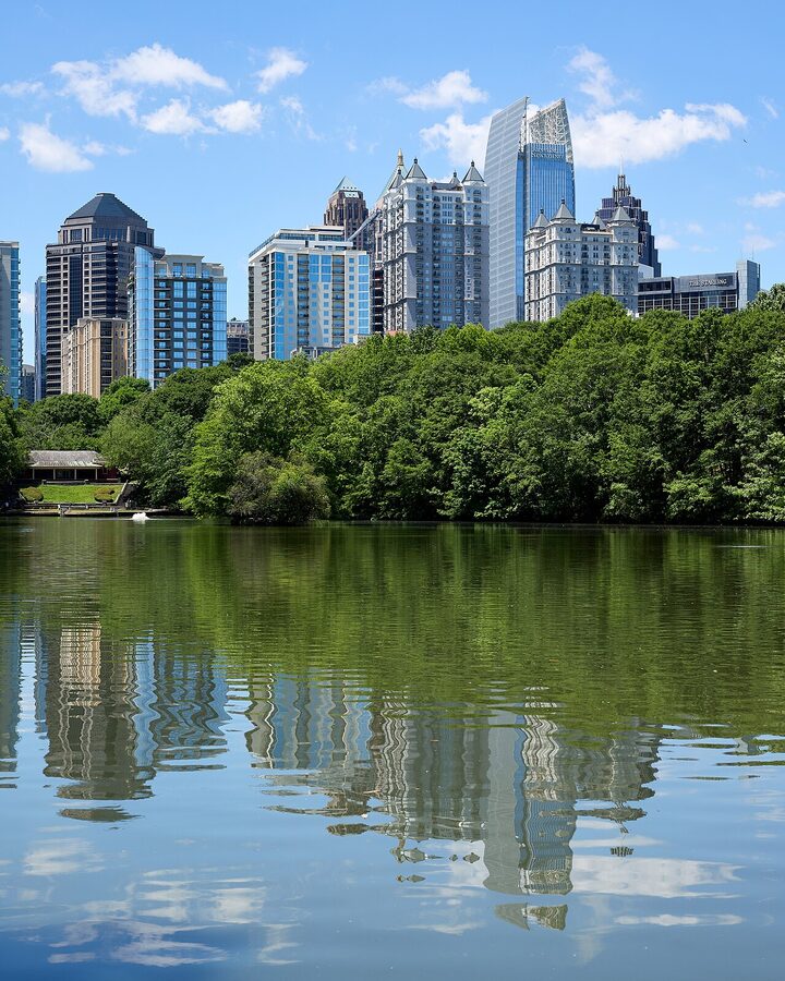 Piedmont Park Lake Clara Meer with Midtown Atlanta skyline