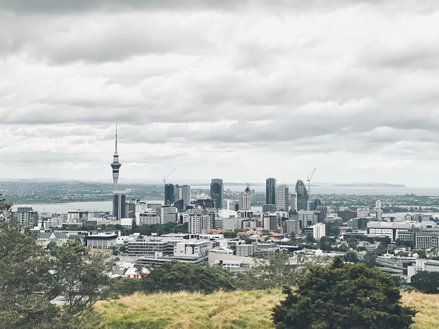 Auckland Sky Tower with overcast sky