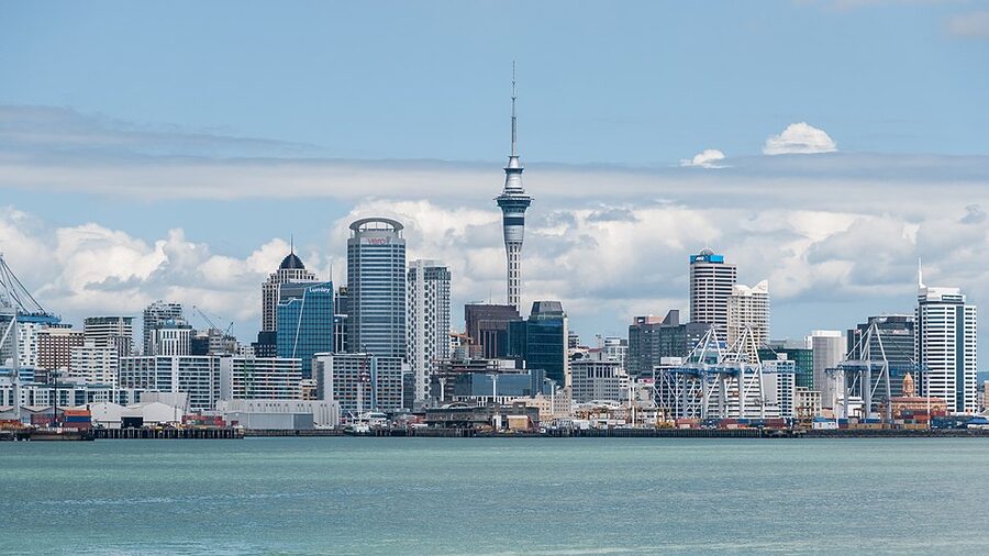 Auckland skyline from Devonport North Shore early morning