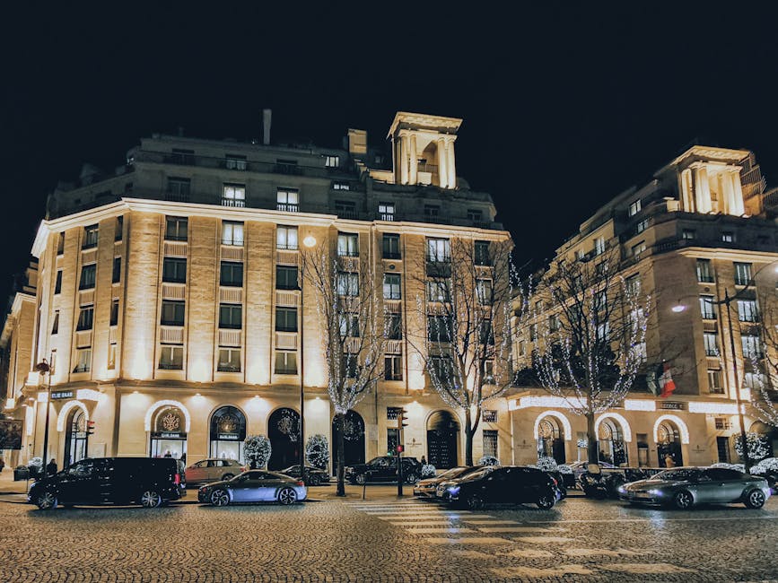 Avenue George V Paris at night near Crazy Horse