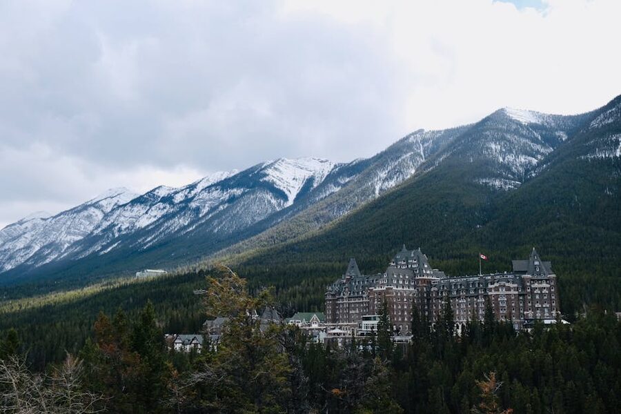 Banff Springs Hotel seen with Sulphur Mountain behind