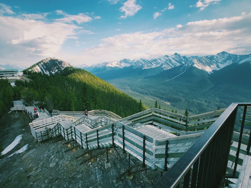 Wooden boardwalk and stairs on Sulphur Mountain Banff