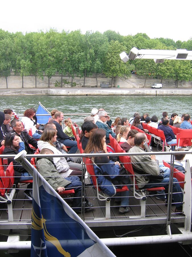 Batobus passengers on the open deck Paris