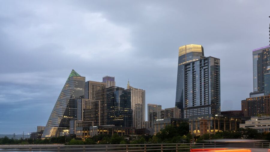 Austin skyline at dusk with modern skyscrapers