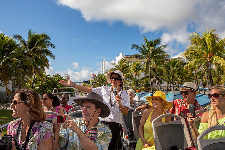 Big Bus Miami red open-top double-decker sightseeing bus