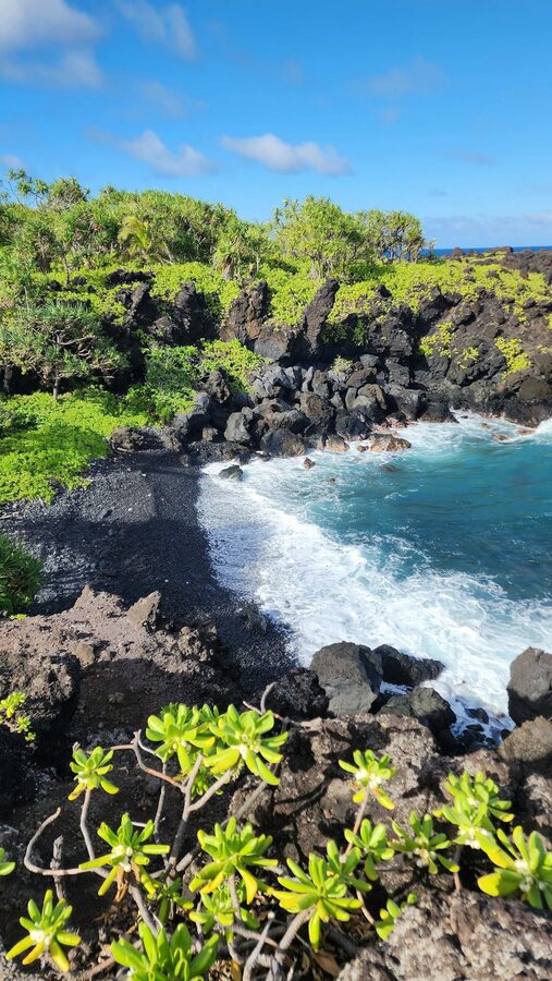 Black sand beach on Hawaii coast