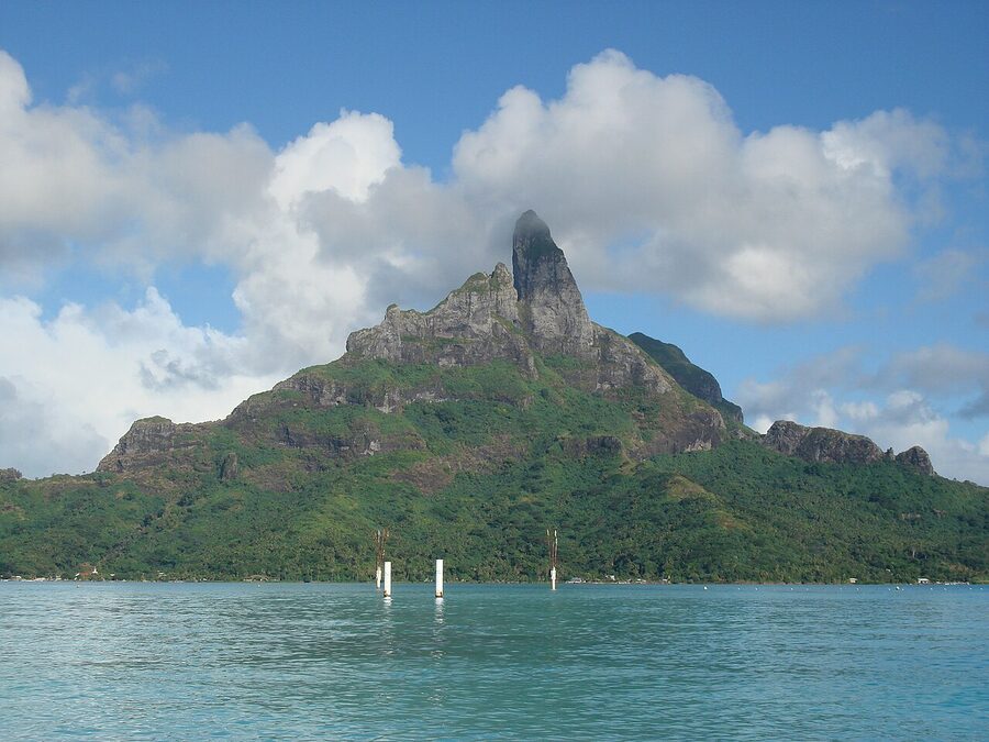 Mount Otemanu seen from the water in Bora Bora