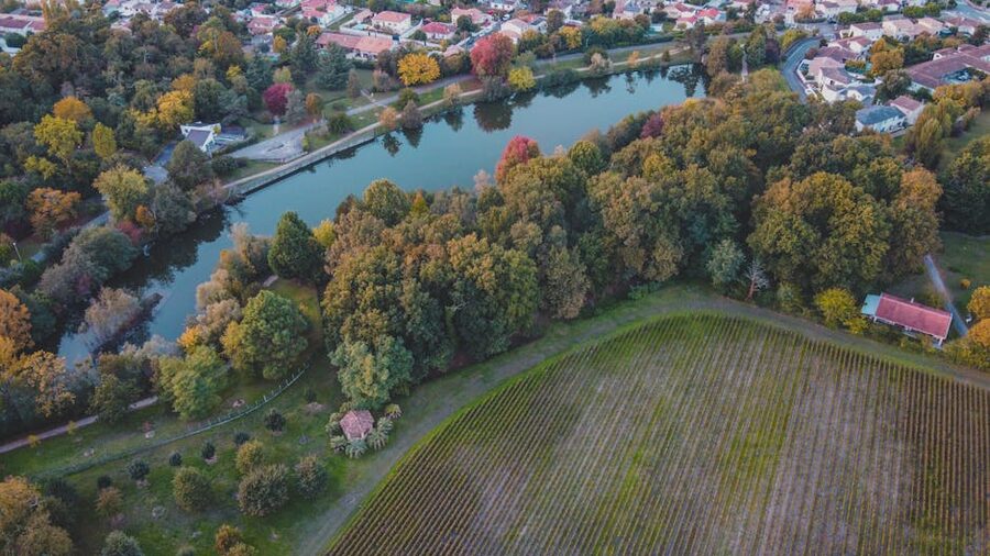 Bordeaux vineyards aerial autumn Garonne river Right Bank