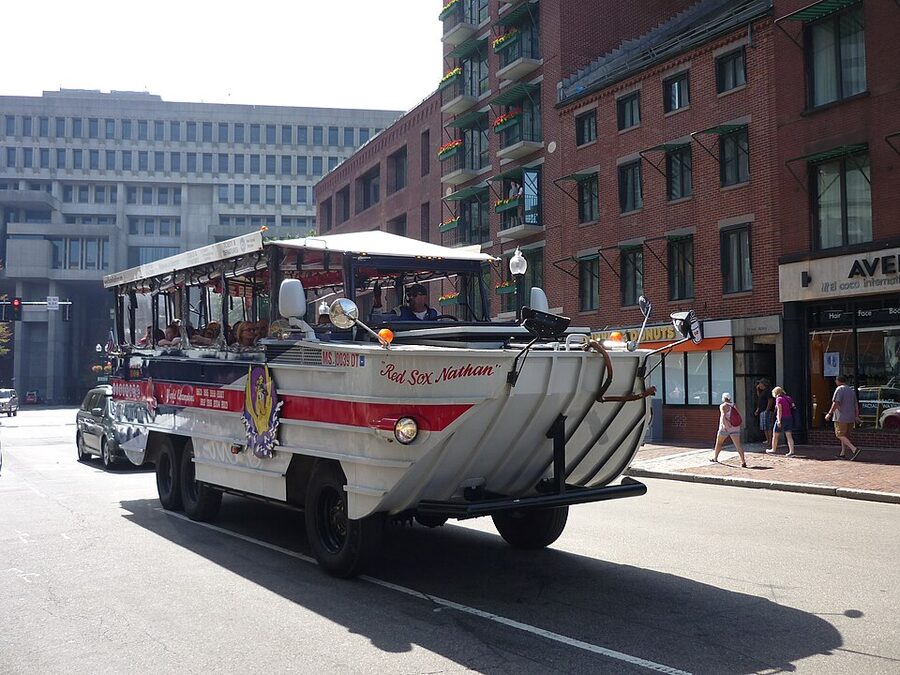Boston Duck Tour DUKW in city traffic