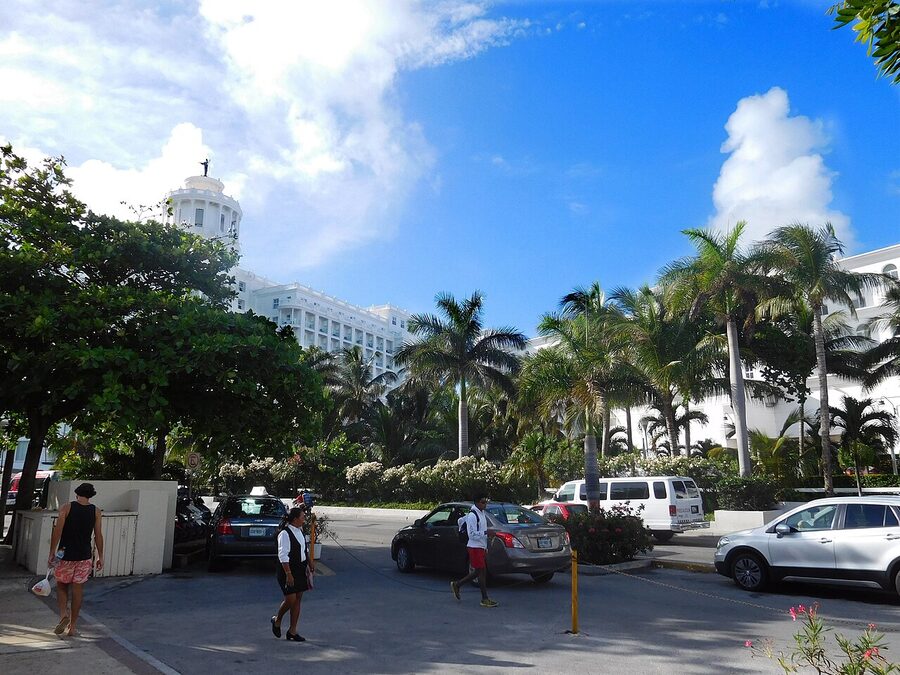 Boulevard Kukulcan in the Hotel Zone of Cancun with palms and modern buildings