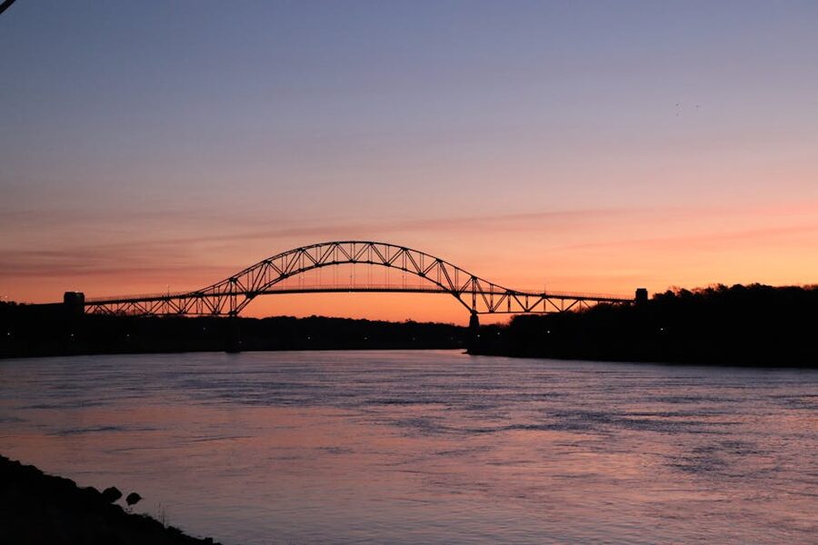 Bourne Bridge over the Cape Cod Canal at golden hour