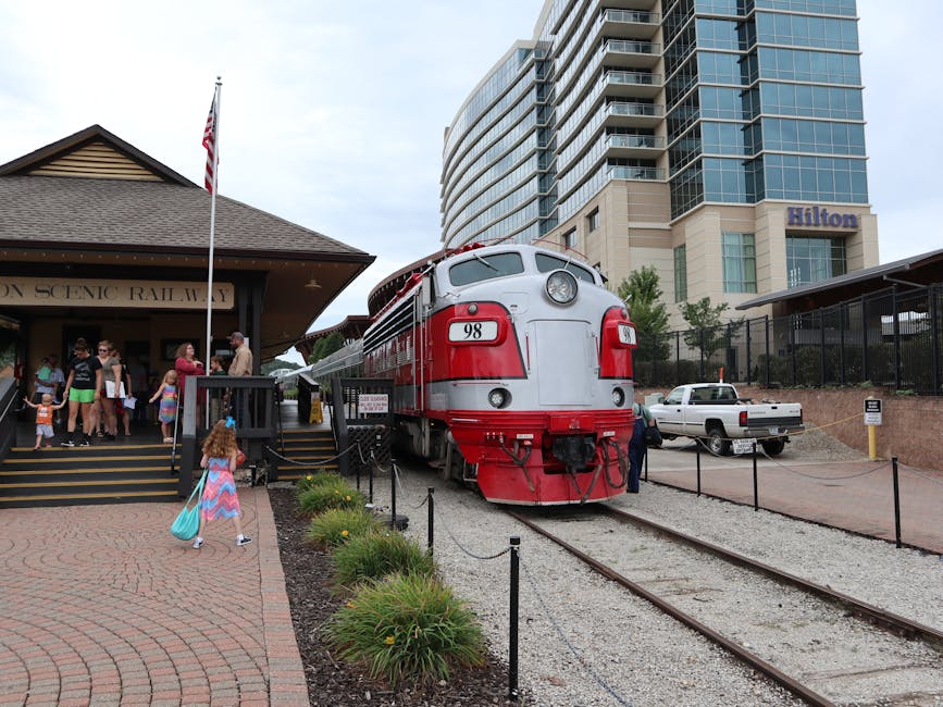 Branson Scenic Railway classic locomotive at the station
