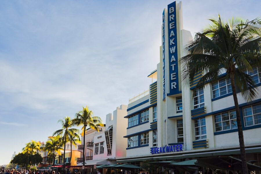 The Art Deco Breakwater Hotel on Ocean Drive in South Beach Miami