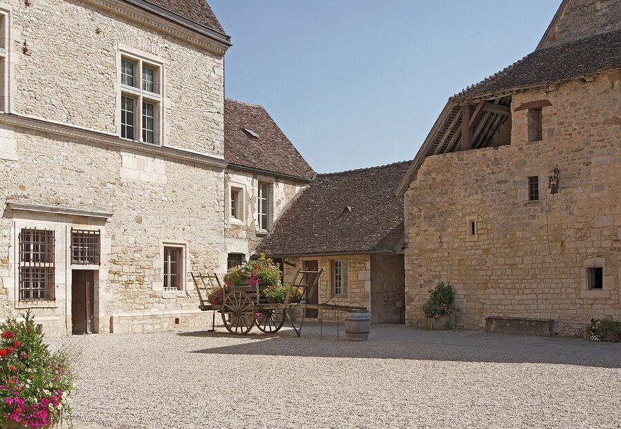 Inside courtyard of Clos de Vougeot castle Burgundy