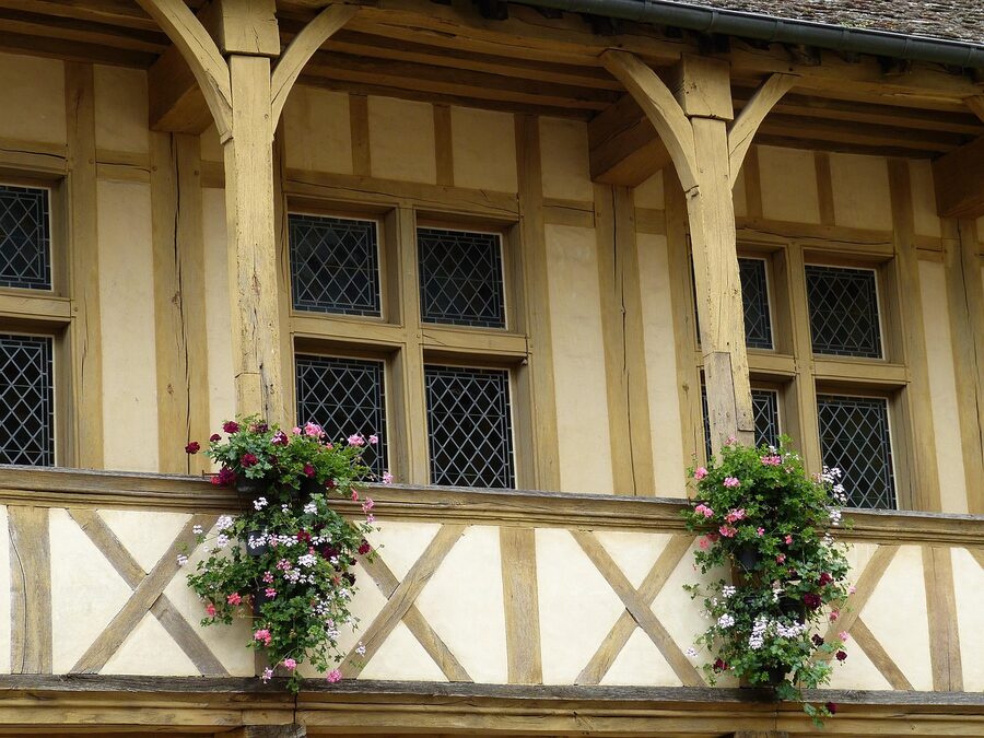 Beaune historic medieval center with timber-framed buildings