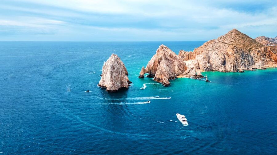 Aerial view of Cabo San Lucas Arch and marina