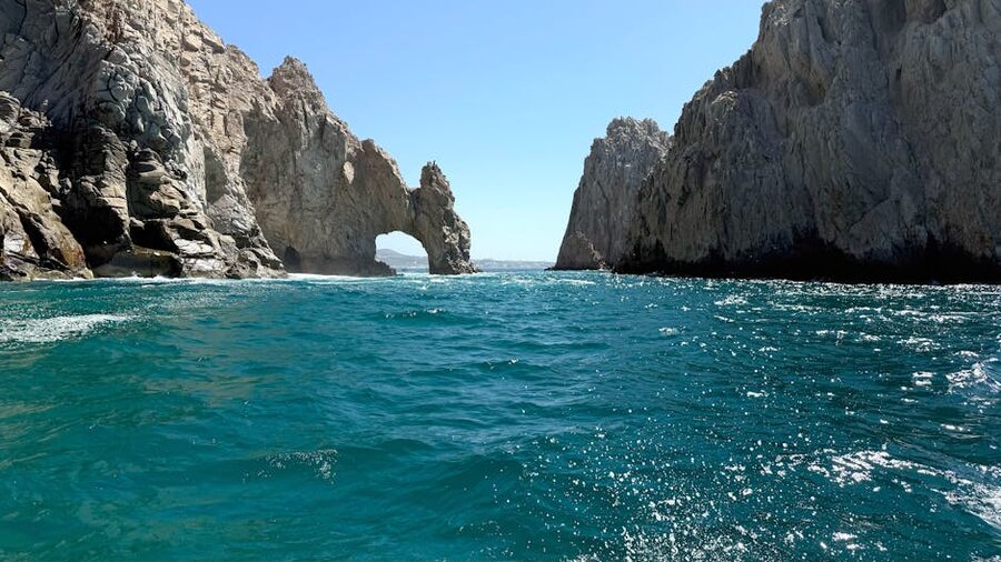 El Arco rock formation with blue ocean at Cabo San Lucas