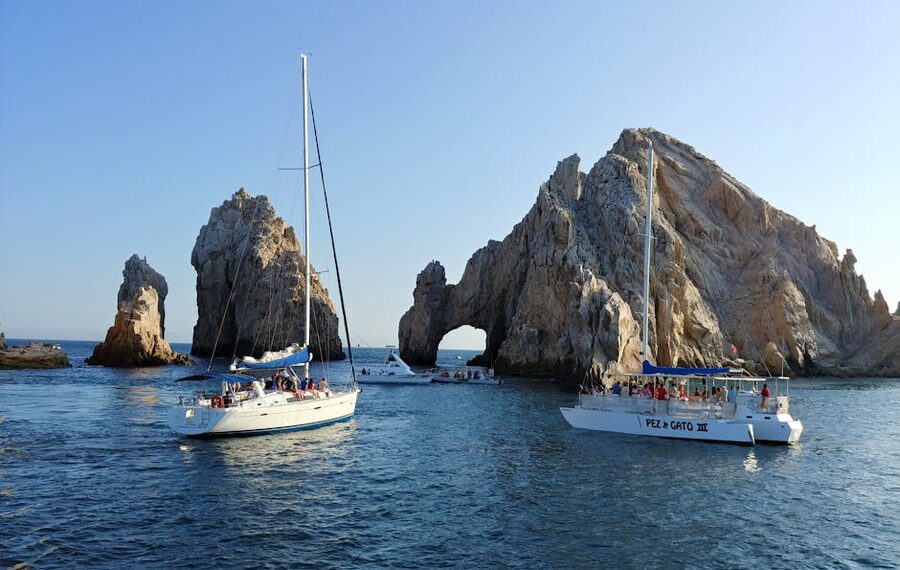 Sailboats near the Arch of Cabo San Lucas