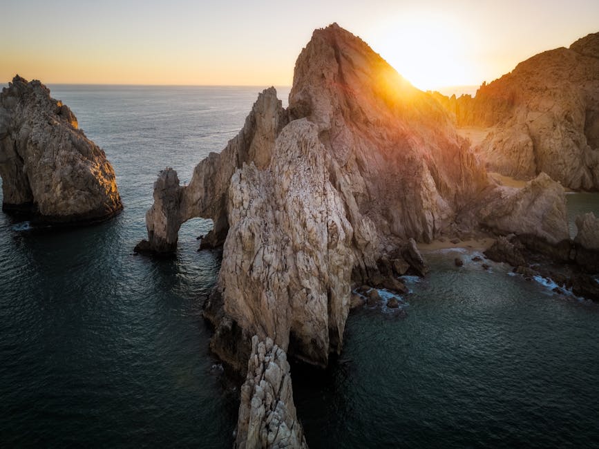 Lands End Cabo San Lucas aerial view at sunset